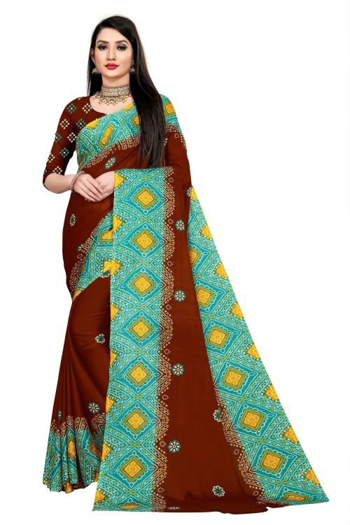 Buy SAREYA VEELA Bandhani Women Red and Blue Printed Cotton Blend ...