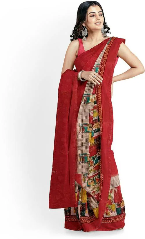 Buy SUALI Women Red Printed Georgette Single Saree Online at Best ...