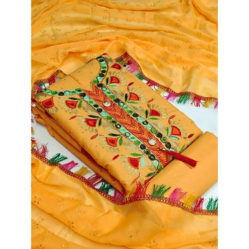 Buy GURHAL Embroidered Cotton Unstitched Dress Material Yellow Online ...