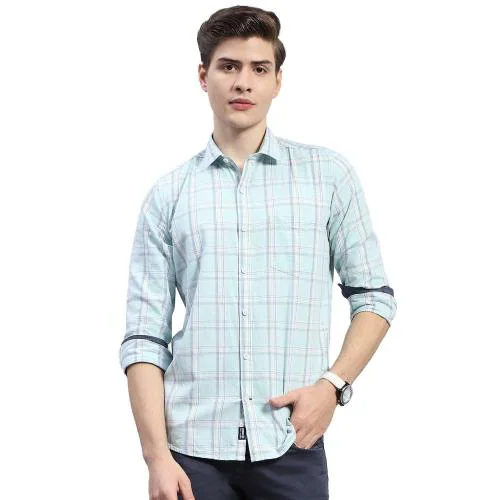 Buy MONTE CARLO Men Sea Green Check Cotton Casual Shirts Online at Best ...