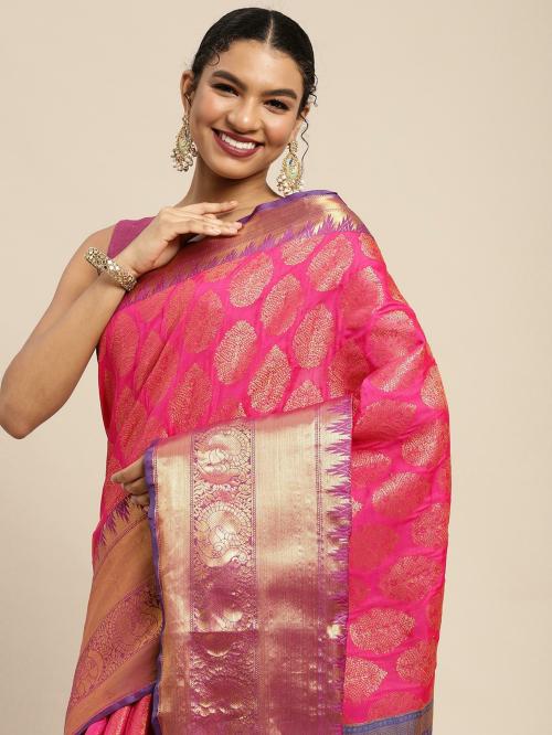 Buy Silk Land Women Pink Woven Design Pure Silk Saree ( One Size) Online at Best Prices in India ...