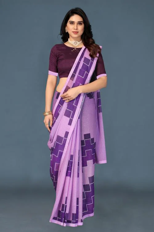 Buy Isha Trade Women Purple Floral Print Georgette Daily Wear Saree ...