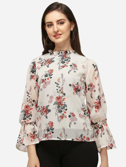 Buy Fabflee Women White Floral Chiffon Top | Women Top | Tops for Women ...