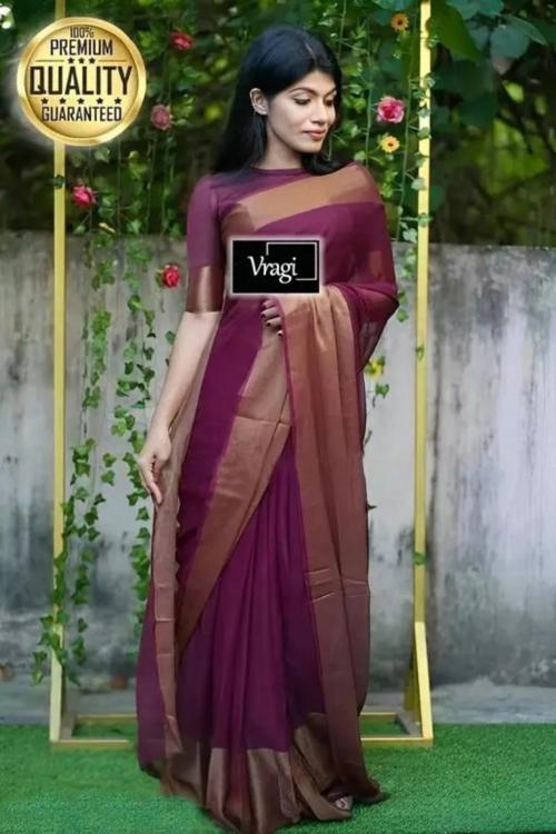 Buy Vragi's Traditional Plain Chiffon Saree With Golden Zari Border Online at Best Prices in ...