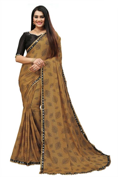 Buy N V Patel Women Mustard Printed Lycra Blend Bollywood Saree Online ...