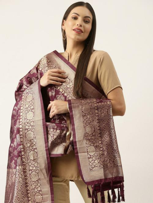 Buy Silk Land Women Purple Banarasi Woven Design Dupatta (One Size) Online at Best Prices in ...
