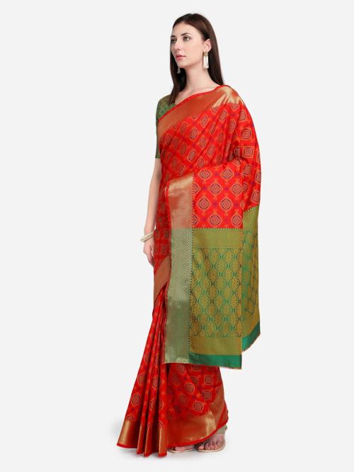 Buy AKSHARAM Women Red Woven Silk Blend Kanjivaram Saree Online at Best ...