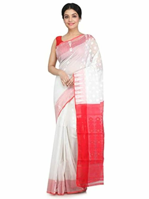 Buy PinkLoom Women White Woven Cotton Blend Jamdani Saree Online at Best Prices in India - JioMart.