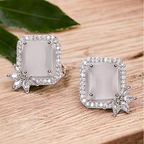 Buy TREND CREATION Rhodium Plated AAA AD Star Cut Stone Stud Earring ...