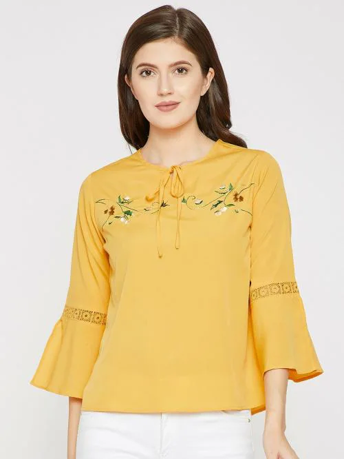 Buy Rare Women Mustard Embroidered Top Online at Best Prices in India ...