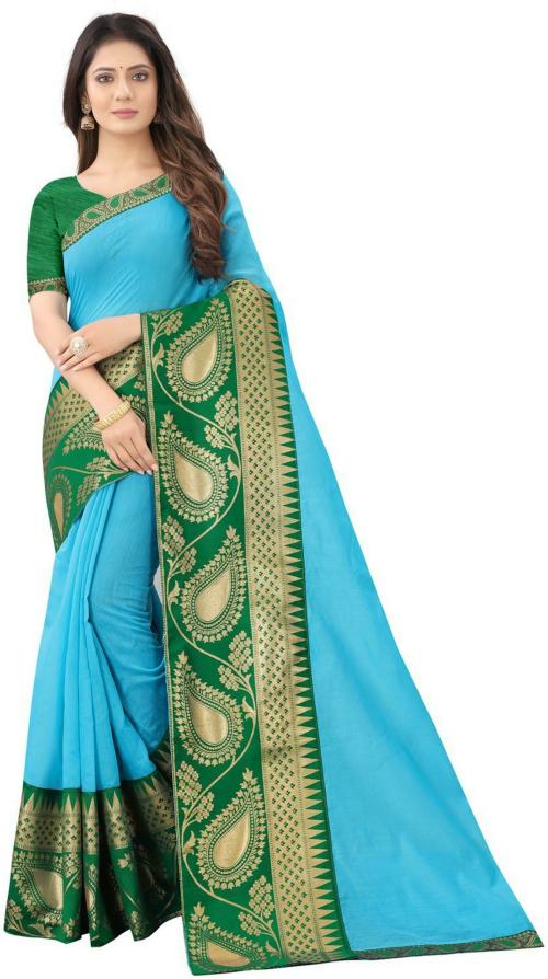 Buy Febo Fashion Women Navy Woven Design Cotton Blend Single Saree ...