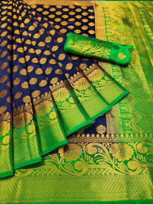 Buy Mansh the stylo..Women Blue Self Design Nylon Banarasi Saree Online ...