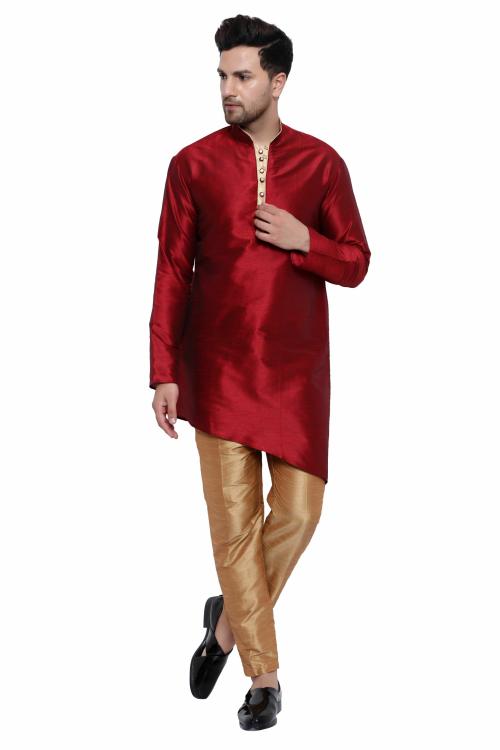 Buy ONNIX Men's Maroon Short Silk Kurta With Pant, Designer Kurta For ...