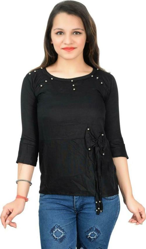 Buy Fikroo Girls Black Self Design Rayon Top 12 - 13 Years Online at ...