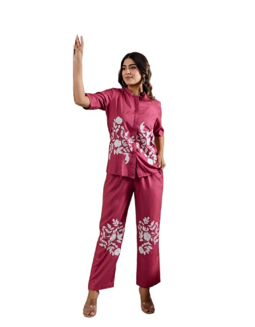 Buy M March Label Cotton Fuschia Pink Embroidered Cord Set For Woman ...