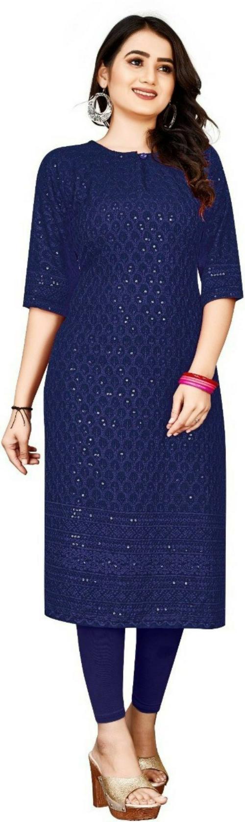 Buy Jayu Fab Women Navy Blue Embroidered Online at Best Prices in India ...