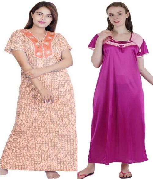 Buy BEAUTY CRAZE Women's Hosiery Cotton Nightgown And Satin Maxy Nighty ...