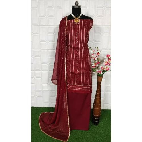 Buy GURHAL Embroidered Cotton Unstitched Dress Material Dark Red Online ...