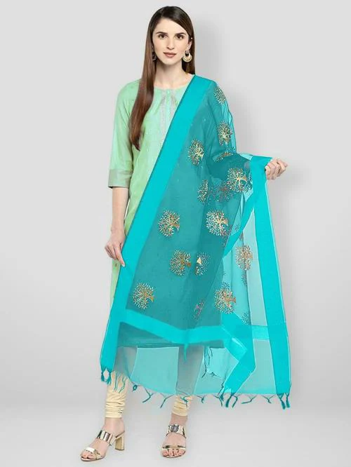 Buy Dupatta Bazaar Women Light Blue Printed Silk Blend Dupatta Online ...
