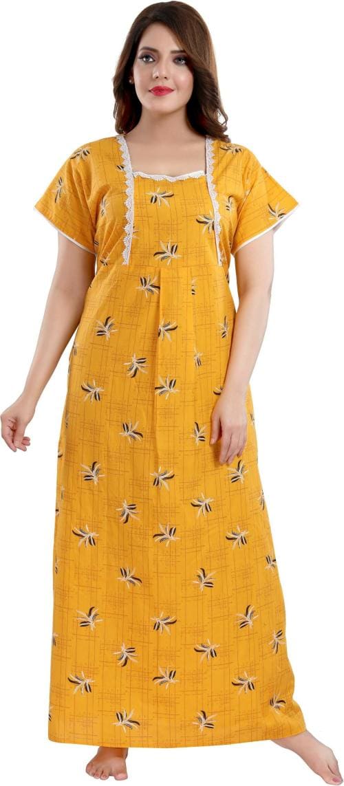 Buy Ultraviolet Women Yellow Printed Cotton Nighty Online at Best ...
