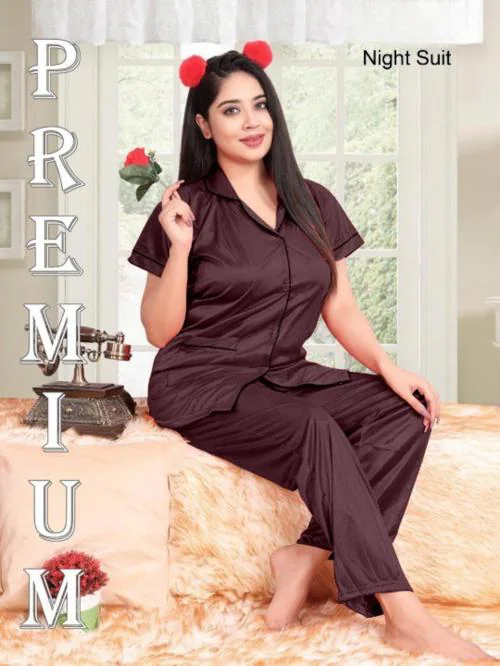 Buy RAINY FLOWERS Women Maroon Satin Night Suit Set Online at Best ...