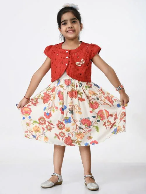 Buy Bella Moda Girls Red Cotton Printed Single Fit And Flare Dress ...