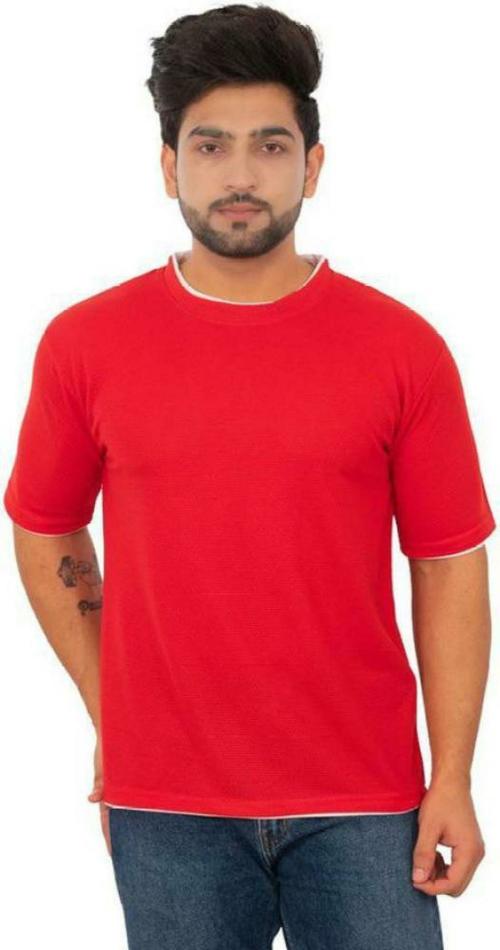 Buy E-MAX Men Red Solid Polyester T-shirt Online at Best Prices in ...