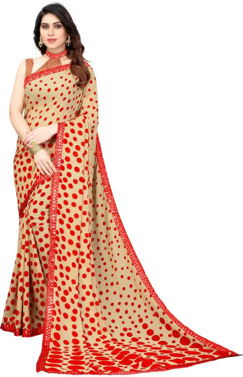 Buy SAREYA VEELA Bollywood Women White and Black Polka Georgette Sarees ...