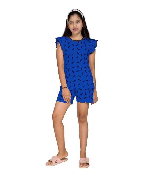 Buy Pepp N Hagg Girls Royal Blue All Over Leaf Printed 100 Percent ...