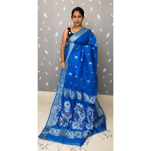Buy Biswas Handloom Woven Blue Clothing Jarry Weave Handloom Jamdani Saree Online at Best Prices ...