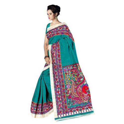 Buy Marabout Women's Beautiful Rama Bhagalpuri Silk Saree With Blouse ...