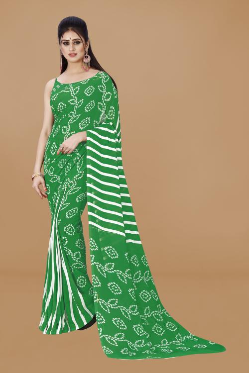 Buy Kashvi Saree Women Green Self Design Pattern Georgette Single Saree ...