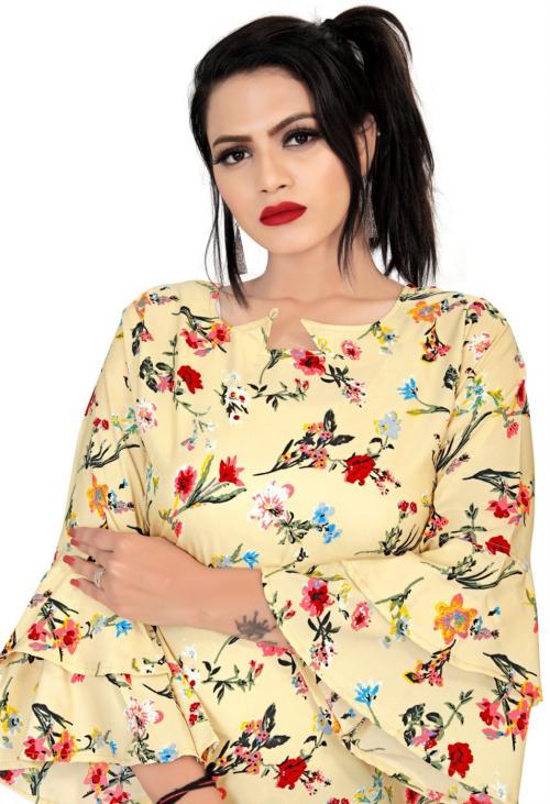 Buy HEMANG FASHION Hialto Women Yellow Printed Crepe Bell Sleeves Top (S) Online at Best Prices ...
