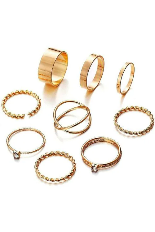 Buy Myjewel Gold Plated Multi Designs Ring Set for Women and Girls 9 ...