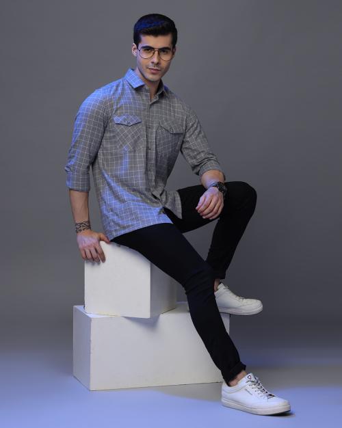 Buy FOGA CLOTHING--Mens Brushed CottonDouble pocket checked shirt ...