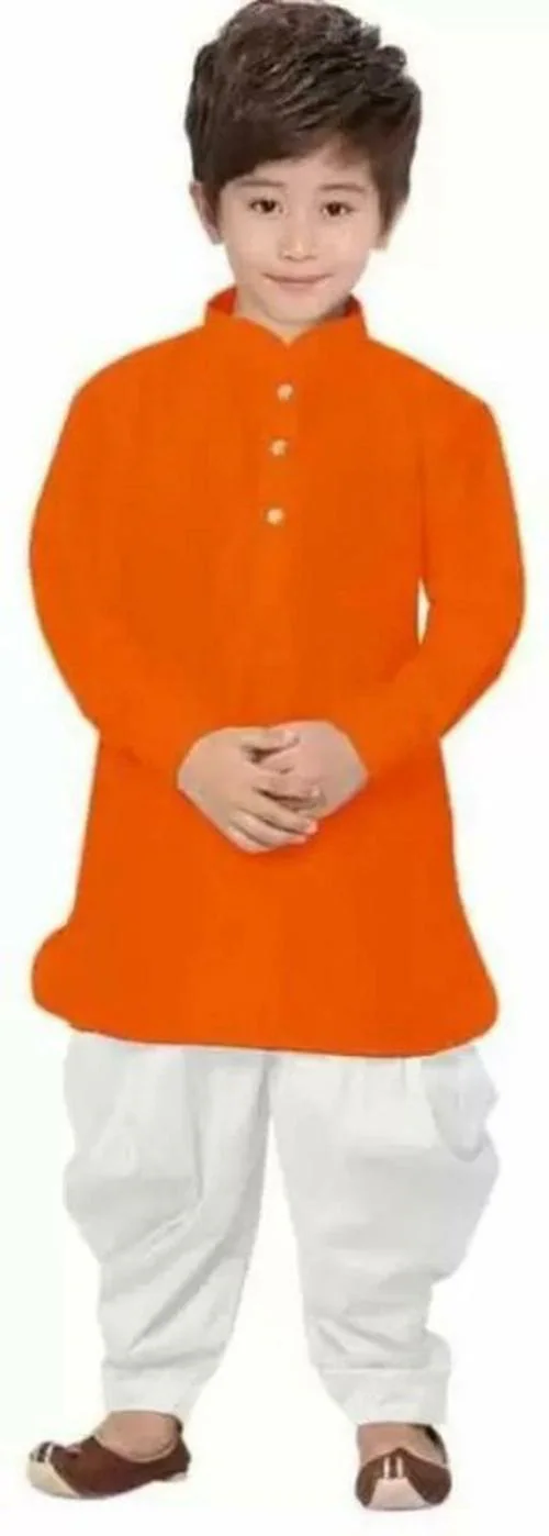 Buy Abuhub Boys Orange Solid Cotton Blend Dhoti and Kurta Set (4-5 ...