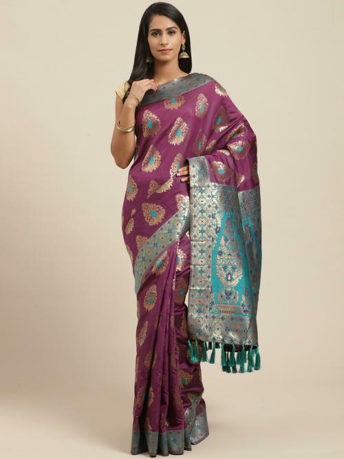 Buy VASTRANAND Women Purple Silk Blend Woven Design Saree Online at ...