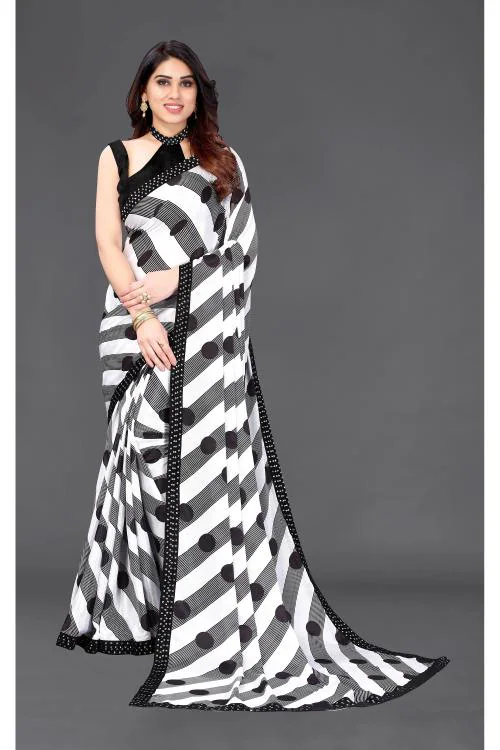 Buy SAREYA VEELA Daily Wear Women White and Black Georgette Sarees ...