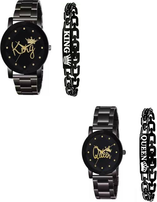 Buy Selloria Analog Dial Black Band Black Designer King Queen Watch And ...