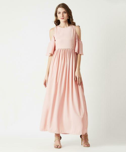 Buy Miss Chase Women Pink Solid Crepe Single Dress Online at Best ...