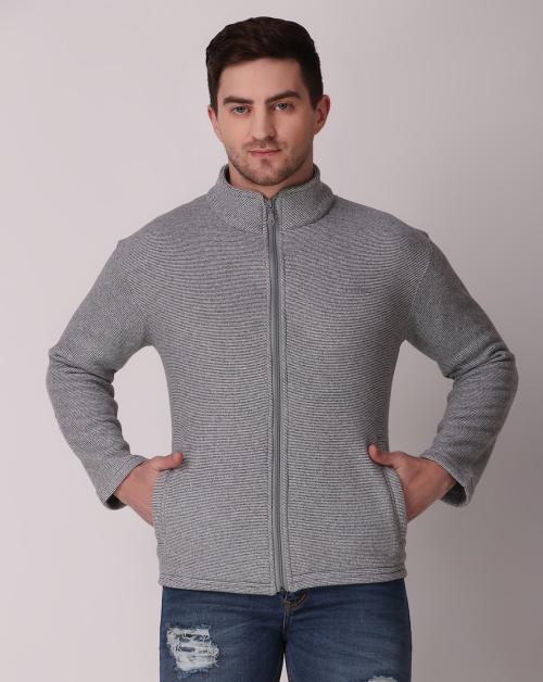 Buy FITINC Light Grey Fleece Full Sleeves Melange Jacket for Men Online ...