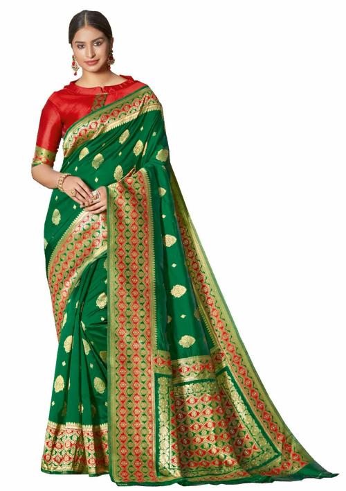 Buy Reeta Fashion Gorgeous Dark Green Silk Siroski Work Saree with ...