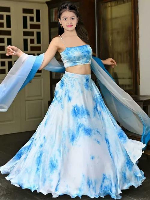 Buy Piludi Girls White Embroidered Art Silk Lehenga & Choli | Girls ...