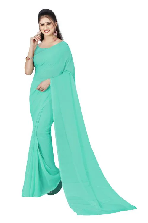 Buy Anand Women Light Blue Self Design Pattern Georgette Single Saree ...