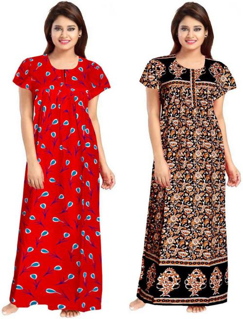 Buy Averill Women's Multicolor Floral Cotton Nighty Set Online at Best ...