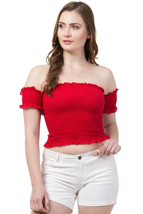 Buy GAURGEOUS Women Rayon Fabric Solid Red Color top For women Online ...