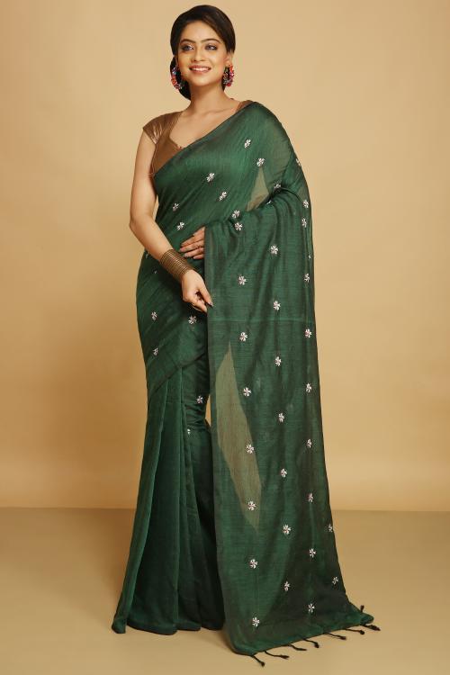 Buy Abrita Saree Handloom Shiuli Flower Butik Work Saree With Blouse ...