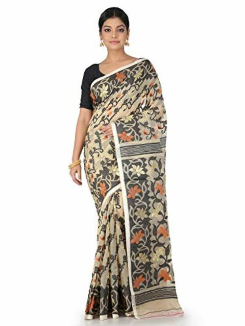 Buy PinkLoom Women Beige Pure Cotton Jamdani Saree Online at Best Prices in India - JioMart.