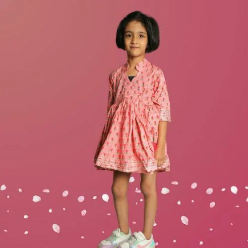 Buy Tippy Top Girls Pink Cotton Blend Floral Print Tunic Dress (1-2 ...