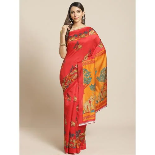 Buy Marabout Red Animal Print Saree Online at Best Prices in India ...